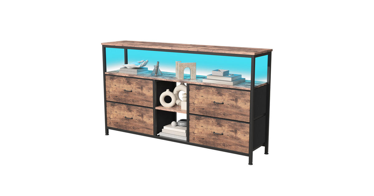 EuroLiving TV-SCHRANK 108 cm, LED, Holzoptik Tiger, 4 Stoffschubladen ...