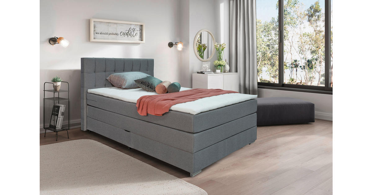 Hom`in POSTELJA BOXSPRING x , leseni material, tekstil, les siva v ...