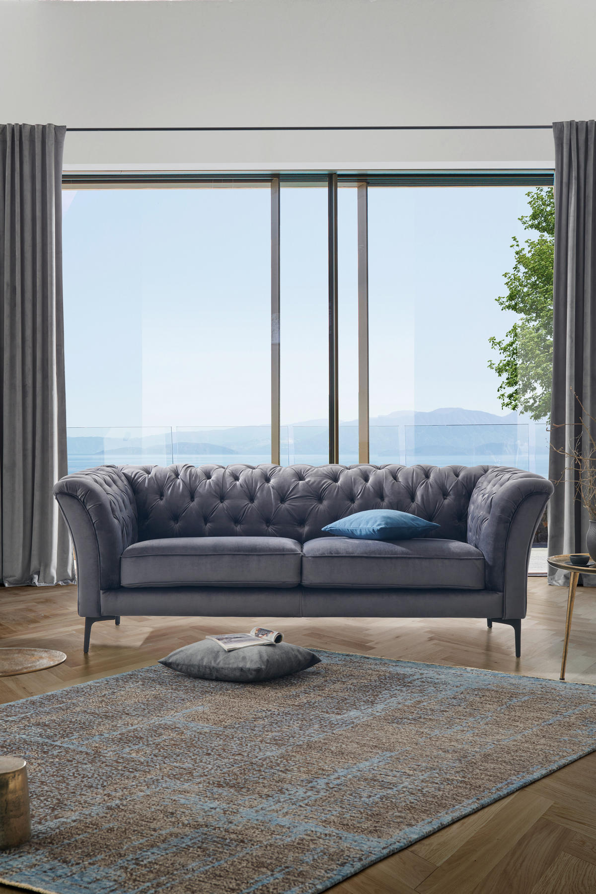 LANDSCAPE Chesterfield Sofa Flachgewebe Anthrazit