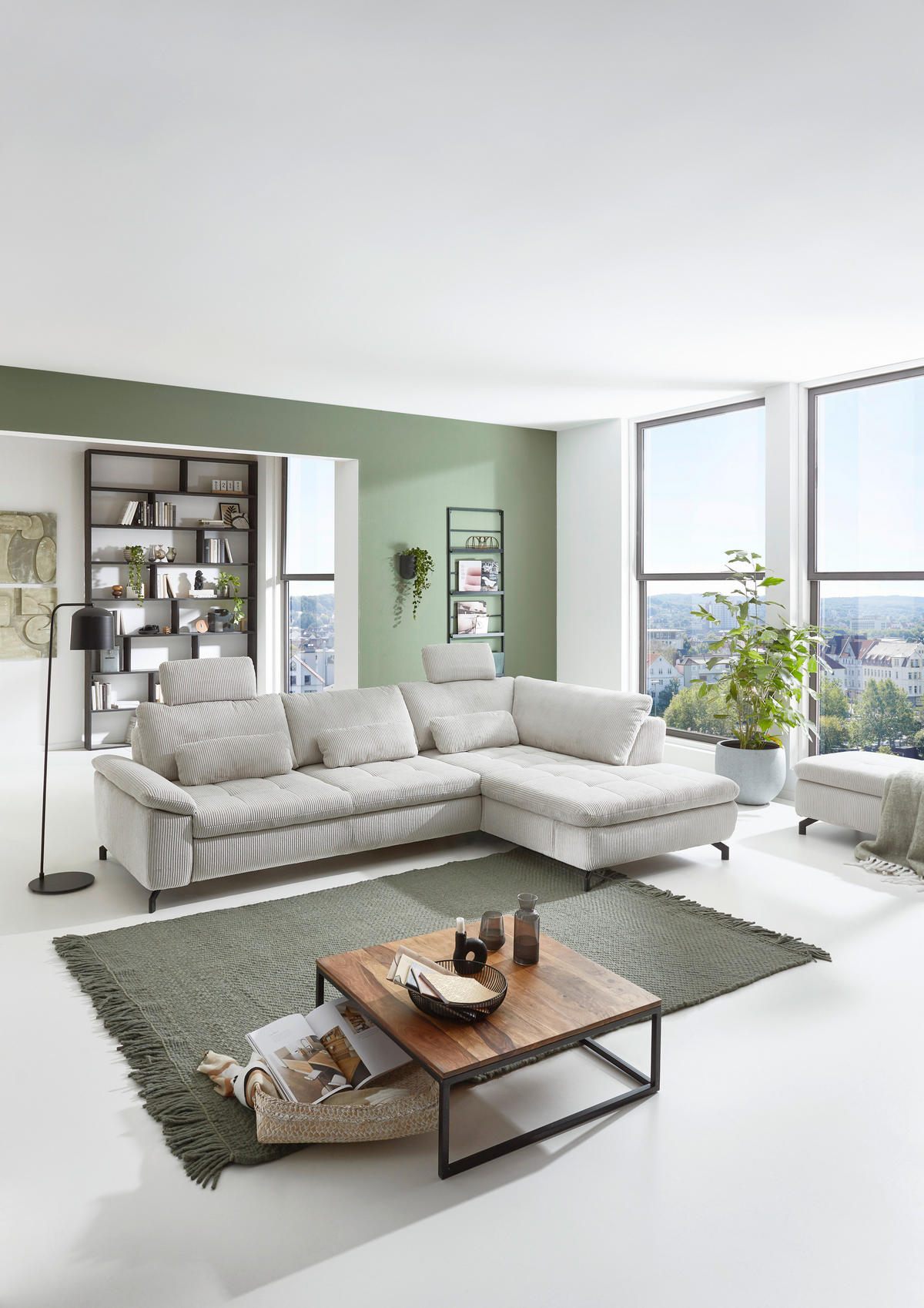 Beldomo Style ECKSOFA Ecru Cord Velours