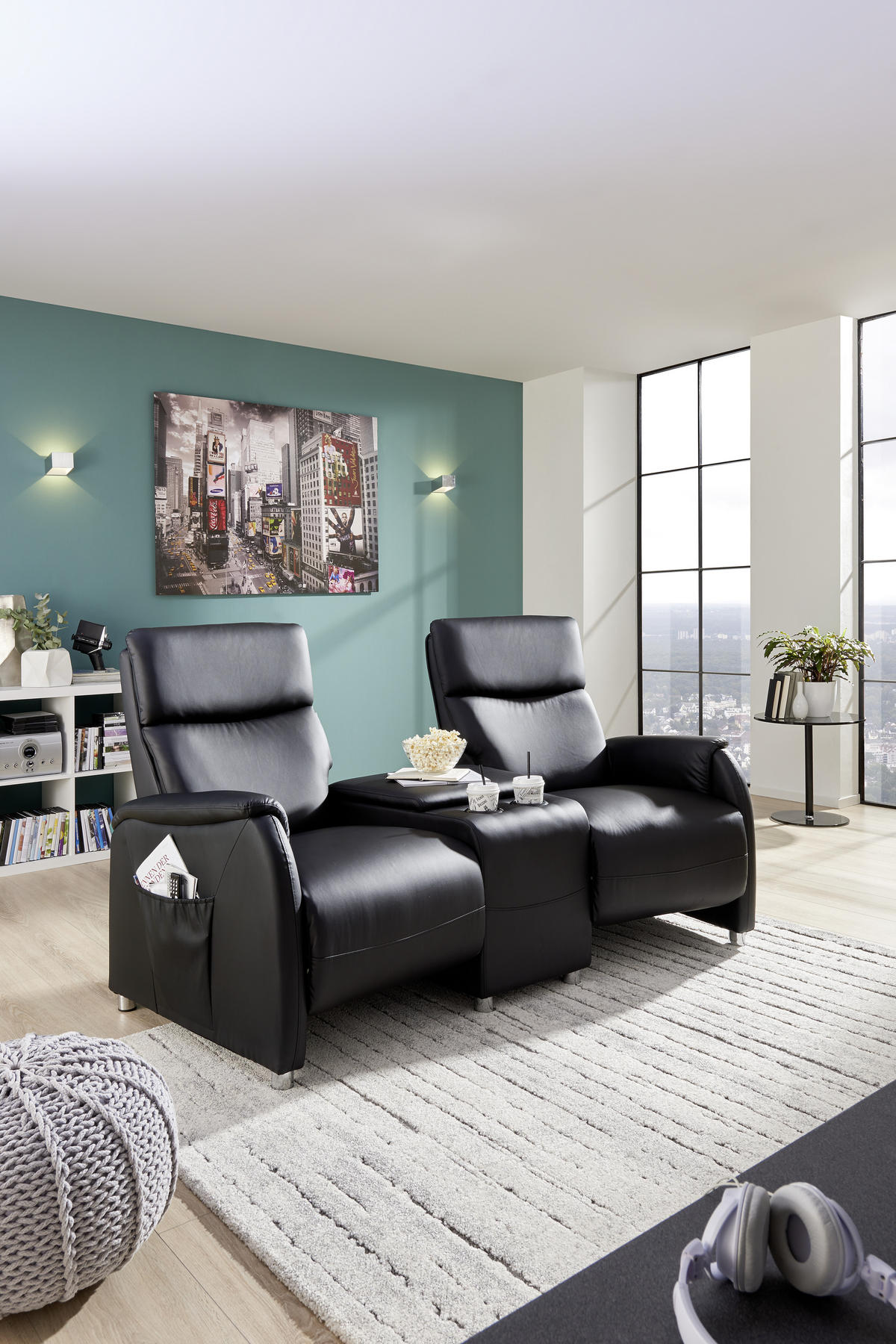 Heimkino Sofa Schwarz mit Getrankehalter bestellen