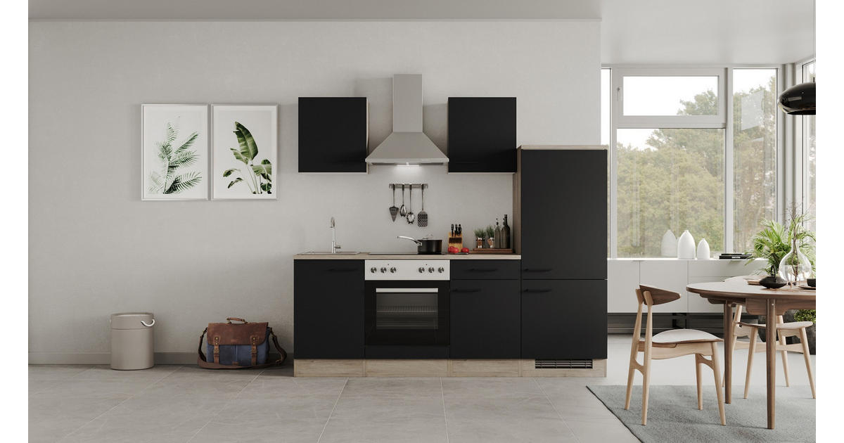 FlexWell KÜCHENBLOCK 220 cm in Eichefarben, Schwarz jetzt nur online ...